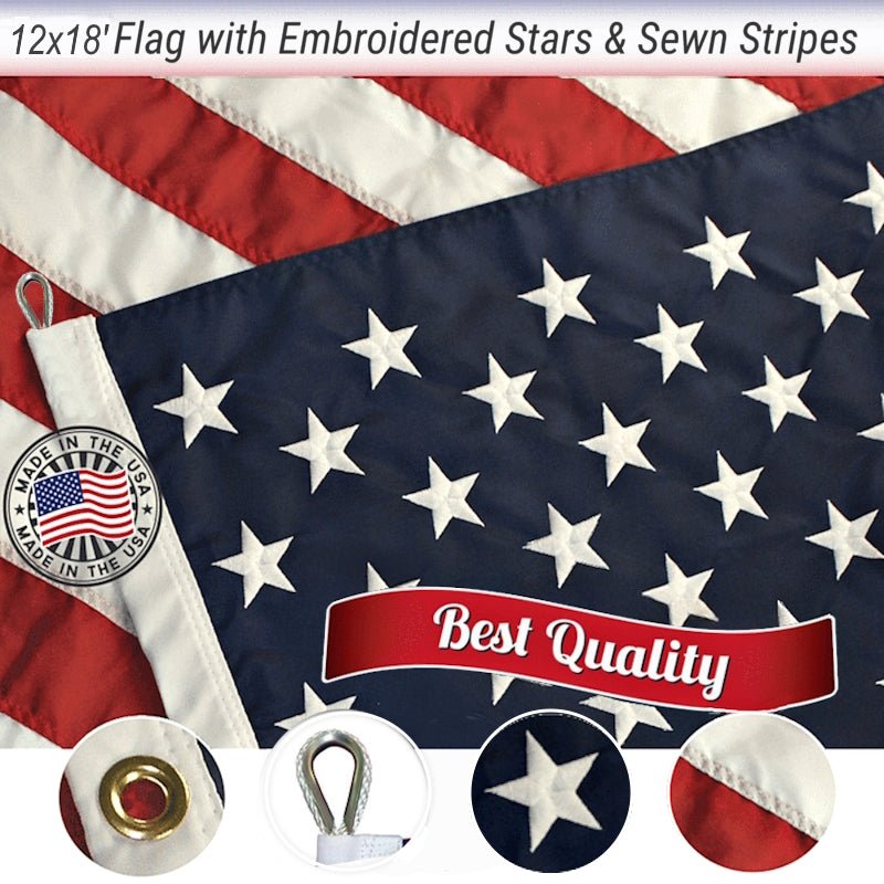 AMERICAN FLAG MADE IN USA - 12x18 FT Embroidered Flag