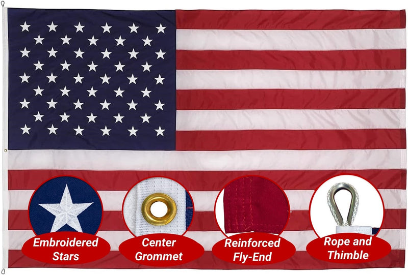 AMERICAN FLAG MADE IN USA - 12x18 FT Embroidered Flag