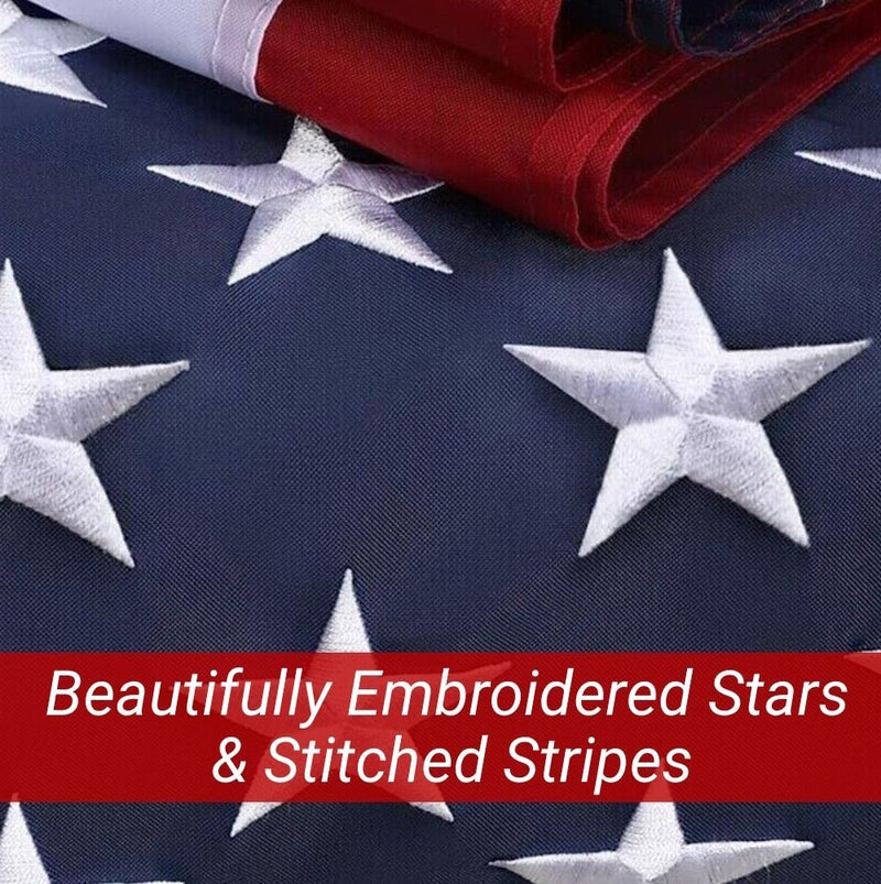 AMERICAN FLAG MADE IN USA - Sleeved 3x5 FT Embroidered Flag