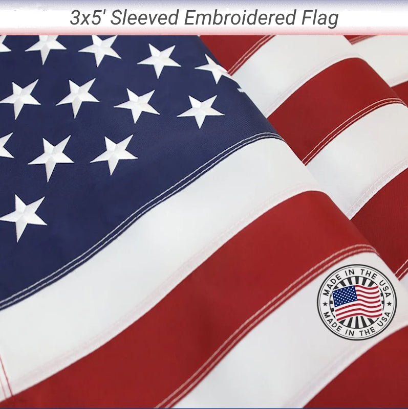 AMERICAN FLAG MADE IN USA - Sleeved 3x5 FT Embroidered Flag